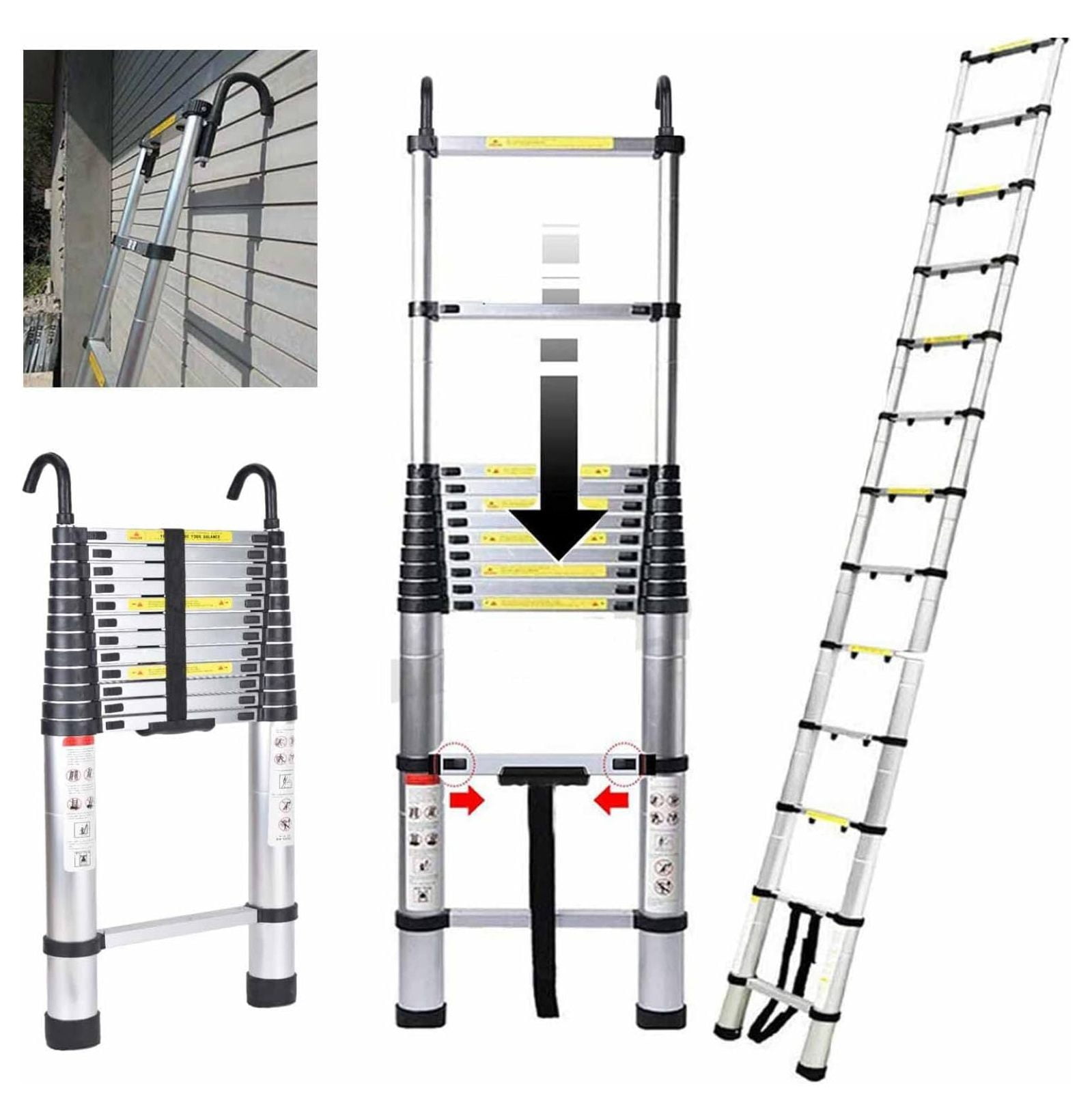 16.4ft Aluminium Telescoping Ladder Extension Ladder with 2 Detachable ...