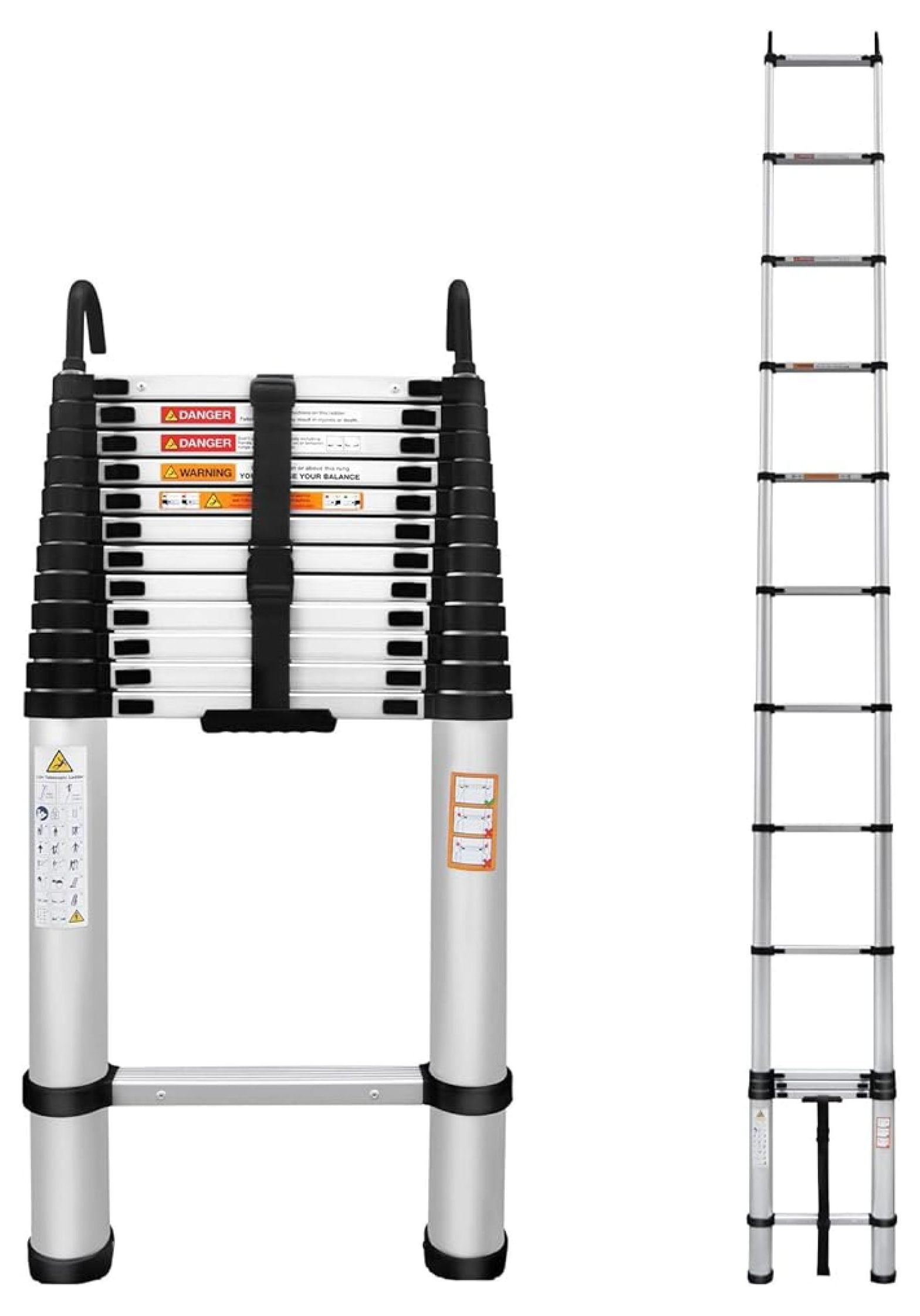 16.4ft Aluminum Telescoping Ladder with 2 Removable , Adjustable Height ...