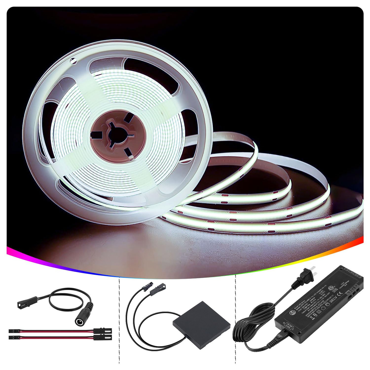 16.4ft COB LED Strip Lights Natural White 6000K, 24V Dimmable Tape ...