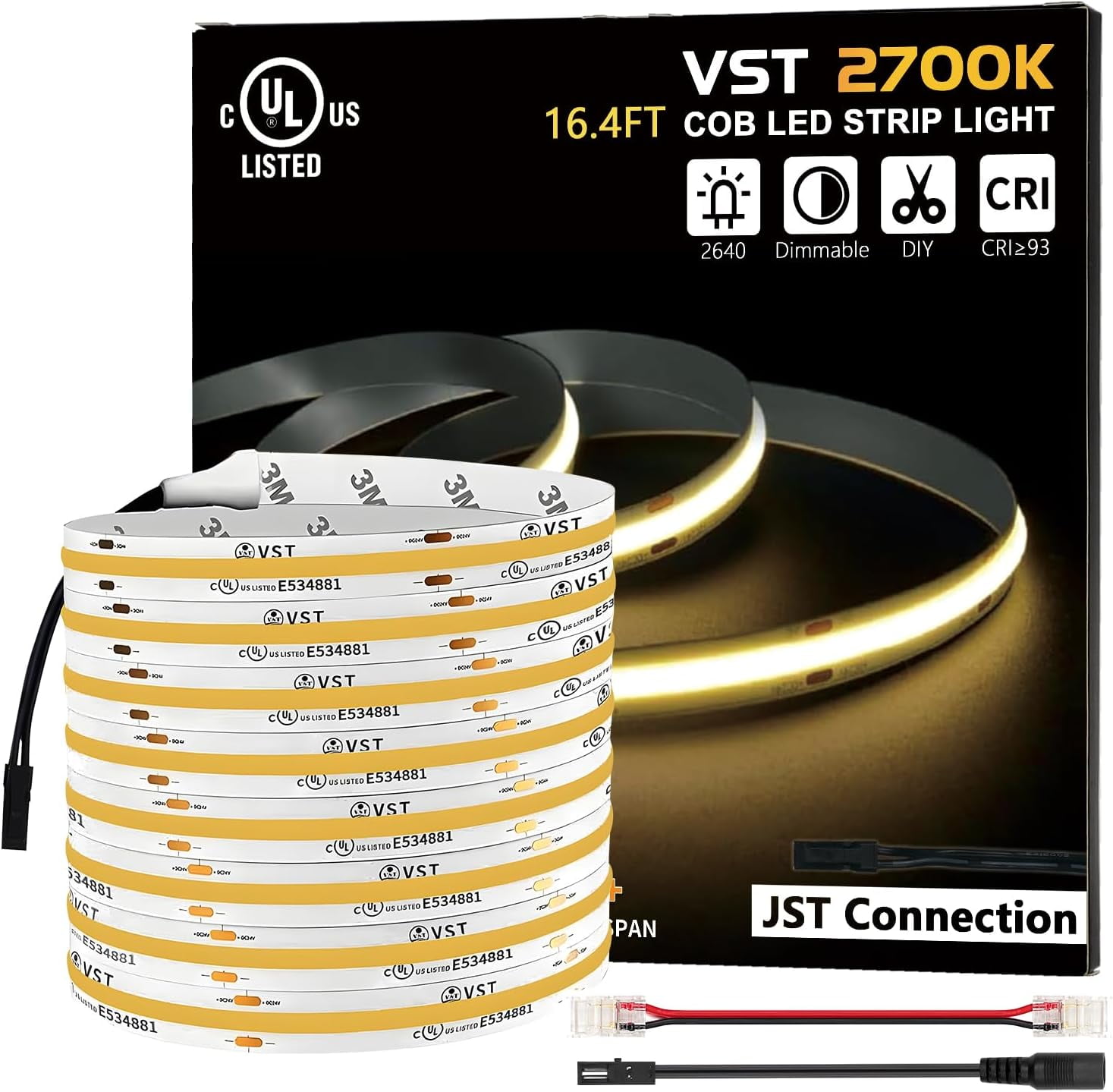 16.4ft COB LED Strip Lights Warm White 2700K, 24V Dimmable LED Tape ...