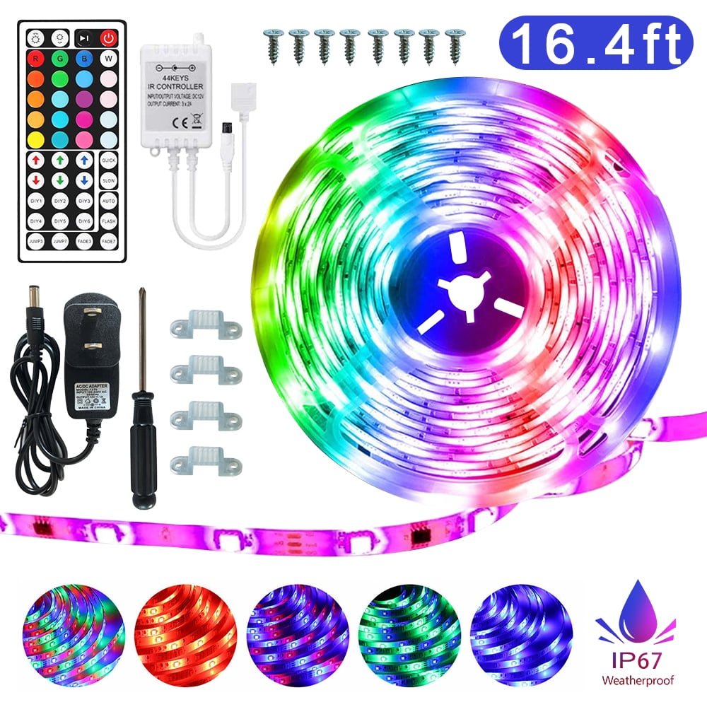 16.4ft Led Strip Lights Waterproof, Ultra Long RGB 3528 Color Changing ...