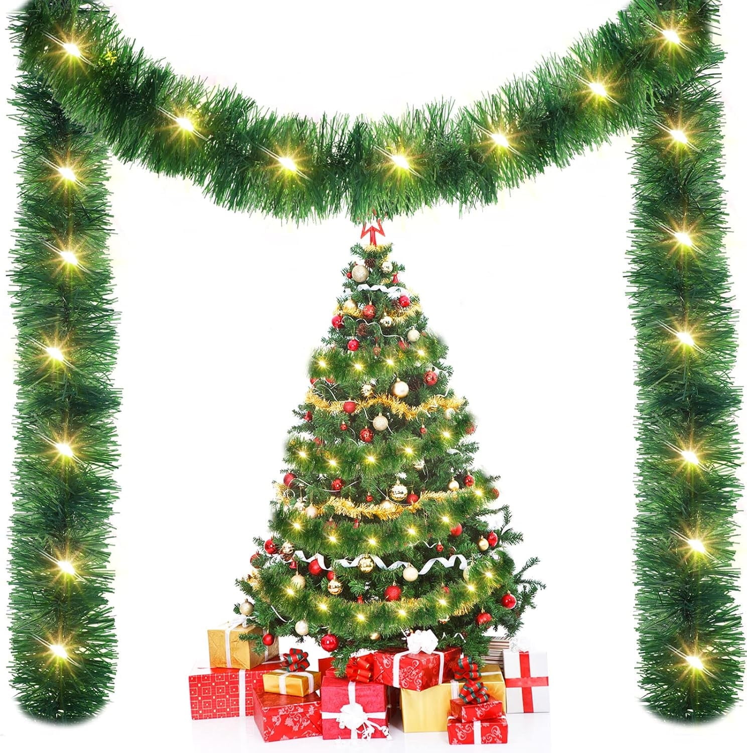16.4ft Lighted Christmas Garland with 50 Led String Lights, Pre-lit ...