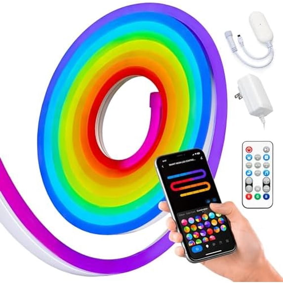 16.4ft RGB Color-Changing Neon LED Strip Light, App + Remote Control ...