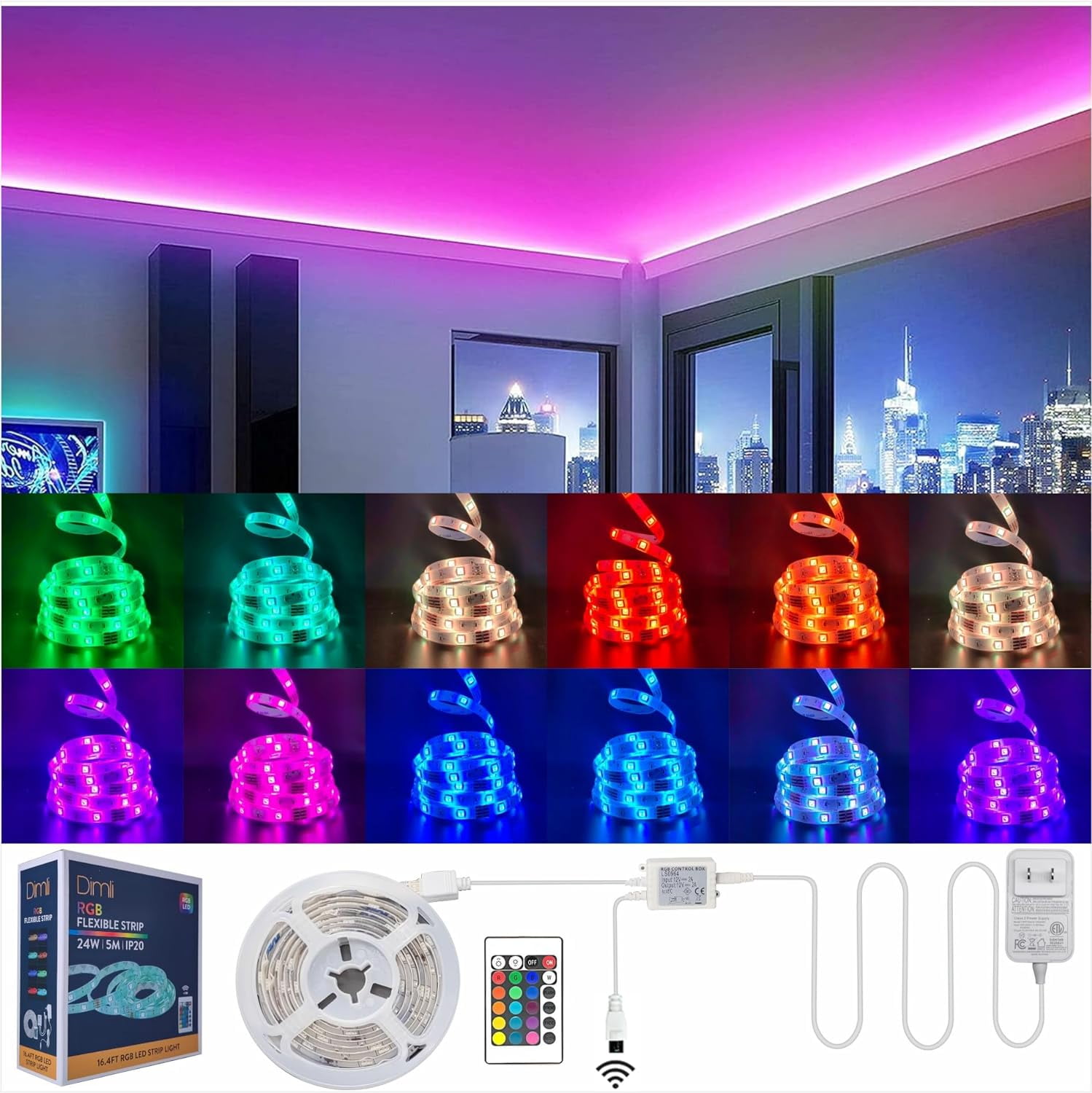 16.4ft RGB Strip Lights LED Lights for Kids Plug in LED Light Strip ...