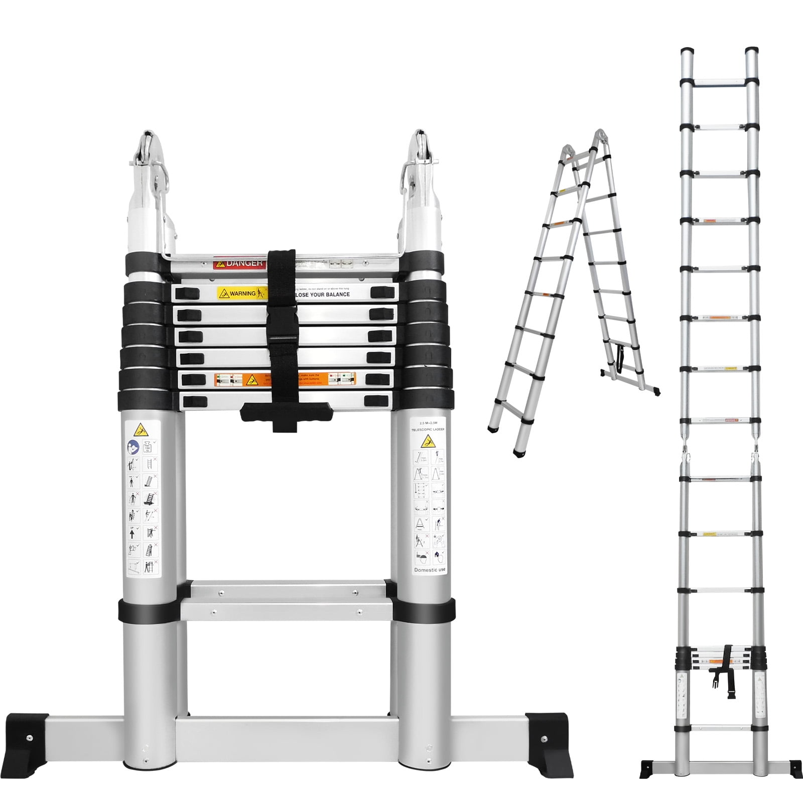 16.4ft Telescoping Ladder Aluminum A-frame Extension Ladder, 8.2ft + 8 ...