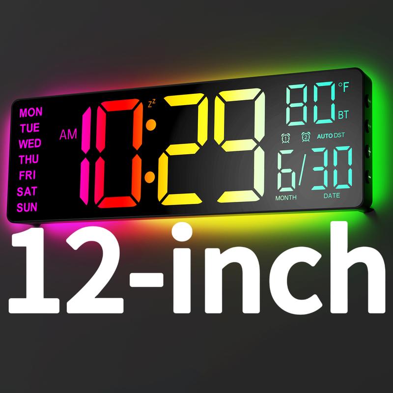 16.5" & 12" Large Digital Wall Clock with Remote Control, RGB ...