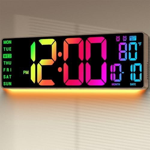 16.5" Large Digital Wall Clock: 11 RGB Color LED Display with Remote ...