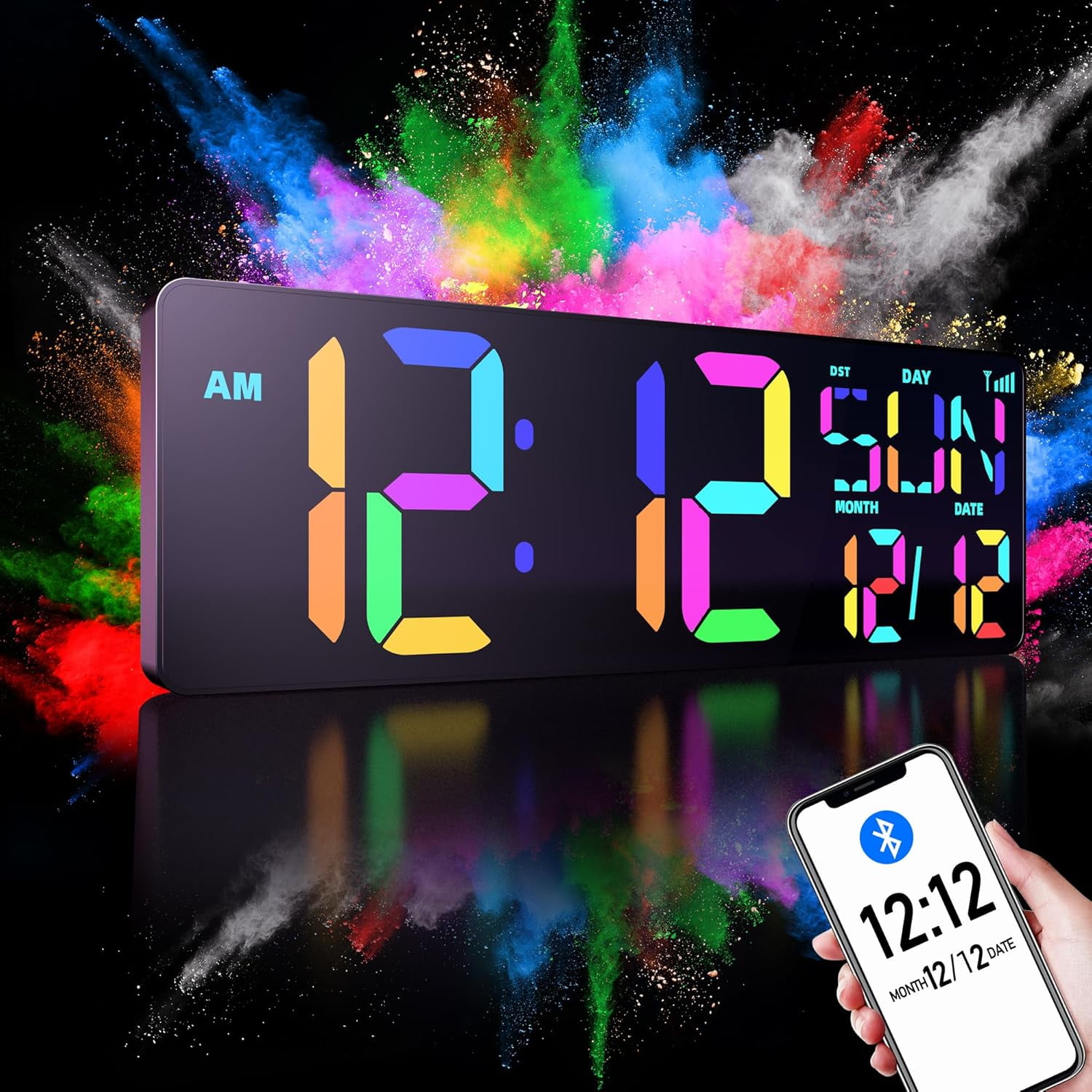 16.5" Bluetooth Large LED Digital Wall Clock, RGB Color Changing, Count ...