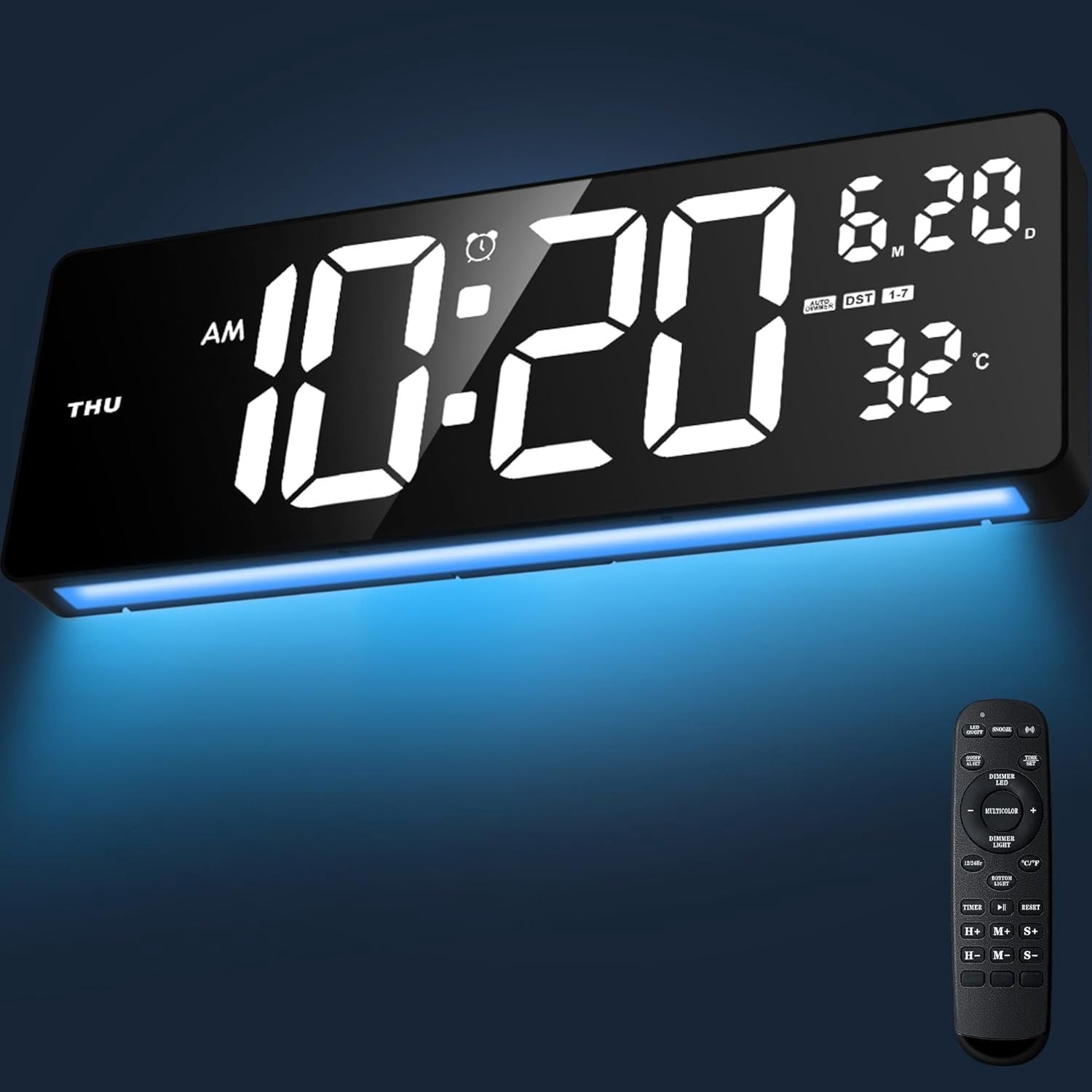 16.5" Digital Clock Large Display with Remote Control, 6-Color Night ...
