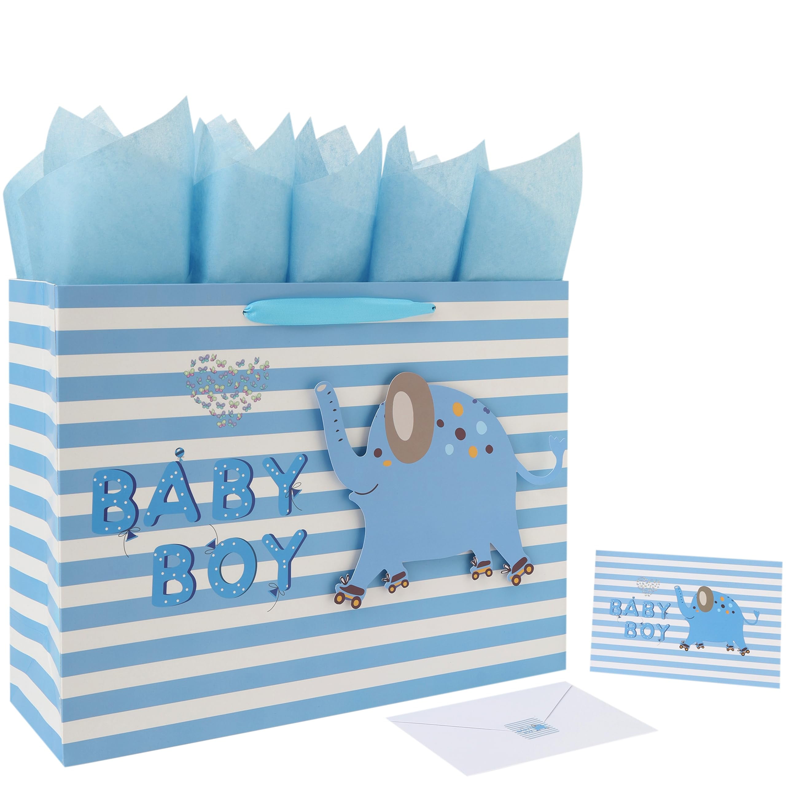 16.5” Extra Large Baby DEF29 Boy Gift Bag Card, Blue Tissue Papers and ...