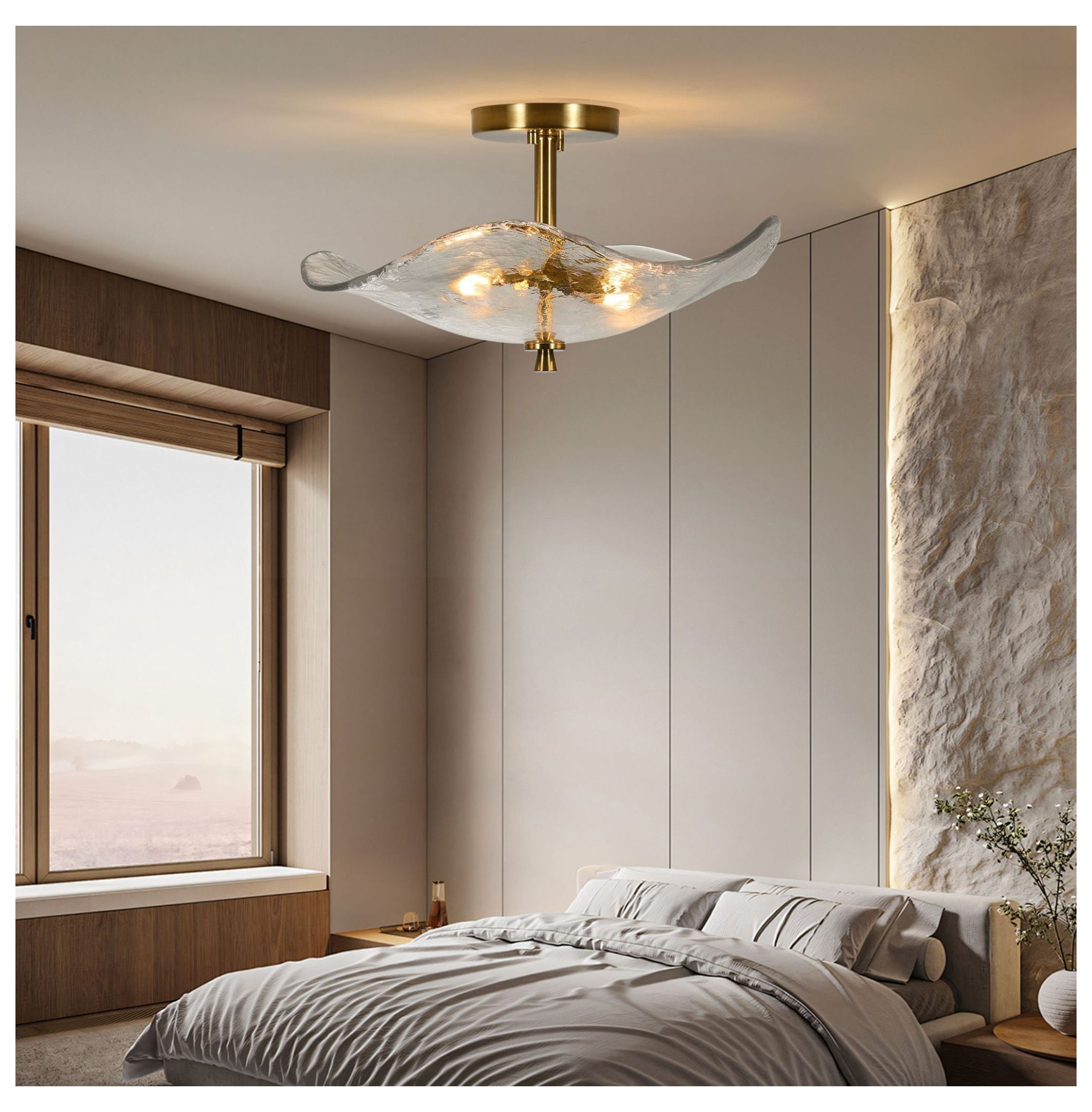 16.5" Gold Semi Flush Mount Ceiling Light, 2-Light Modern Fixture for ...
