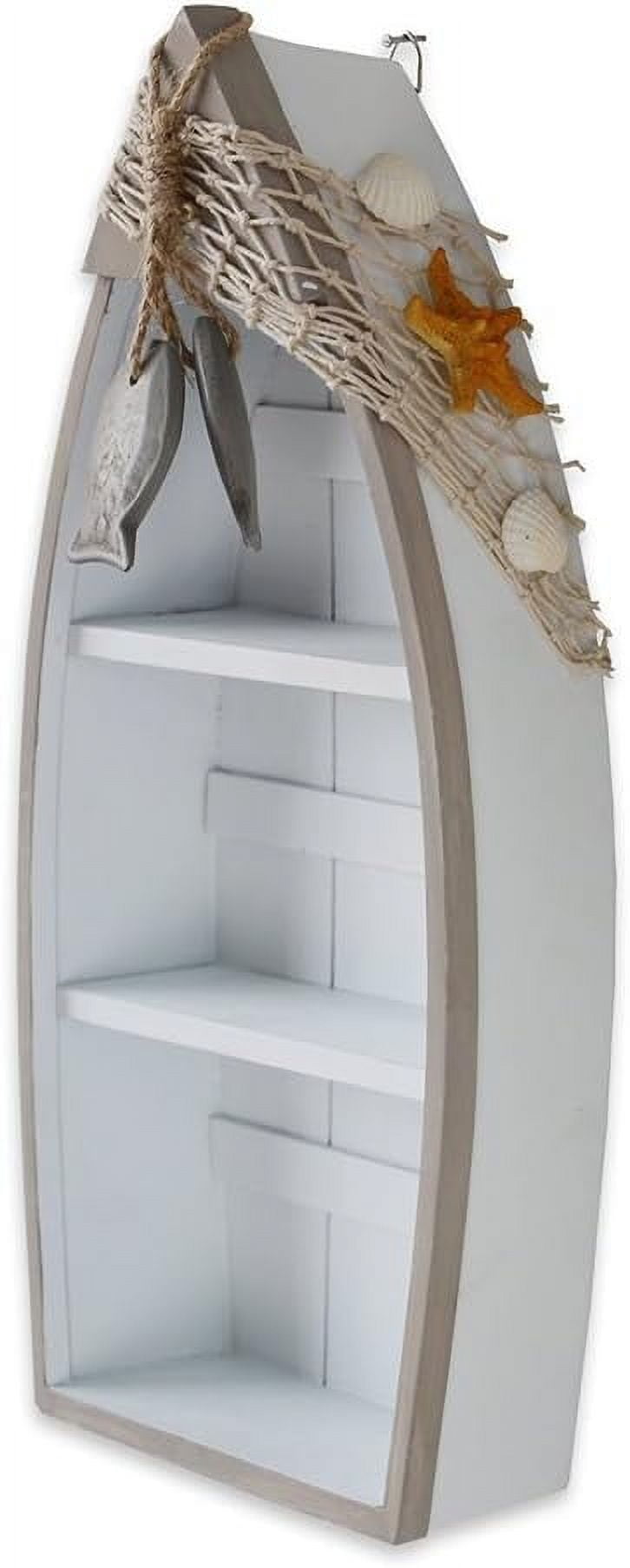 16.5"H Wooden Boat Display with 3 Shelves Fish Net Star Fish, White ...