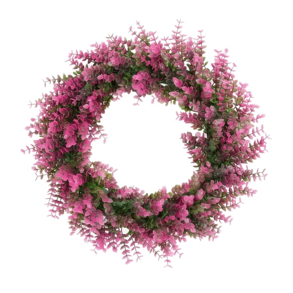 16.5 Inch Artificial Eucalyptus Wreath with Purple Flowers, Faux ...