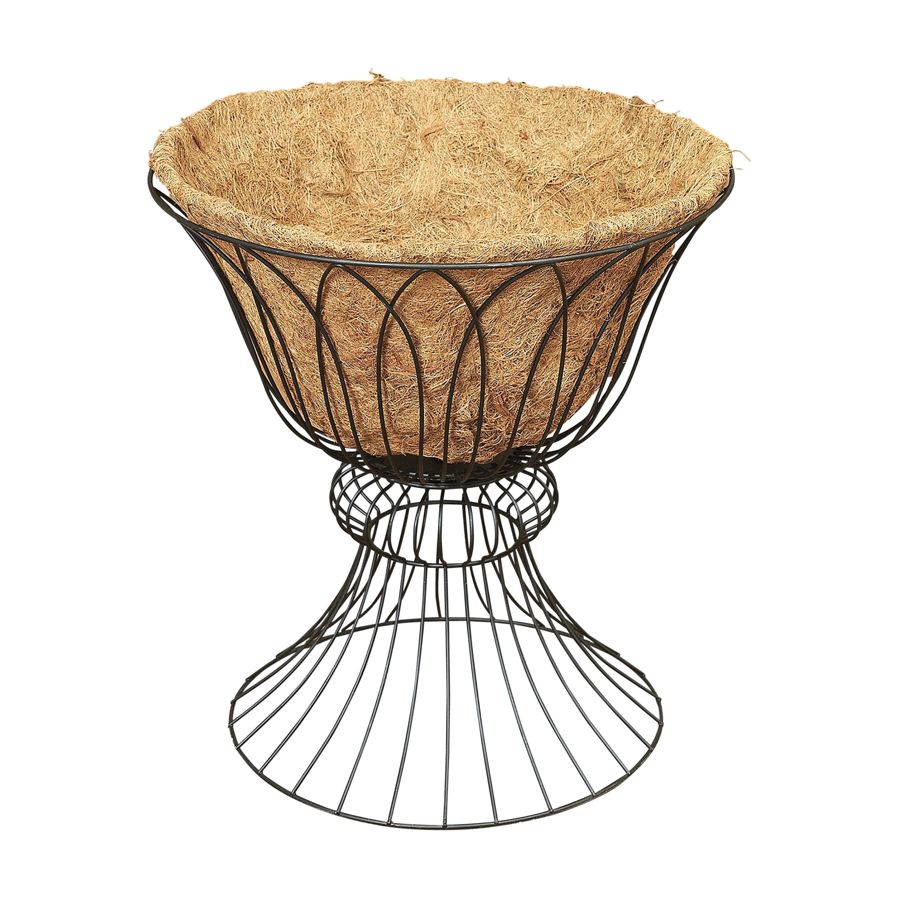 16.5 Inch Round Black Metal Wire Planter on Stand with Mat Liner ...