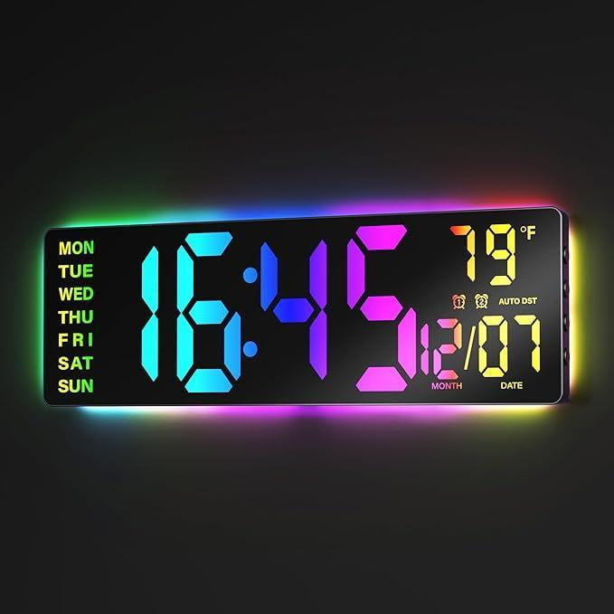 16.5" Large Digital Wall Clock with Remote Control, Atmosphere Lights ...