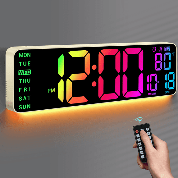 16.5" Large Digital Wall Mount Clock: RGB Lights with 11 Scenes Mode ...