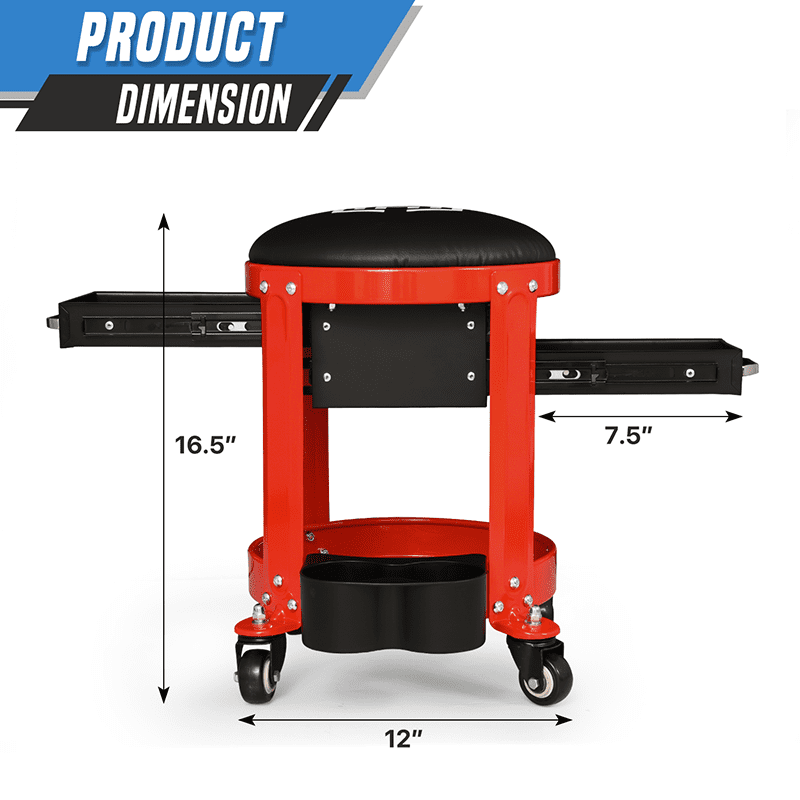16.5" Round Mechanics Roller Seat Creeper Stool Chair W/Storage drawers ...
