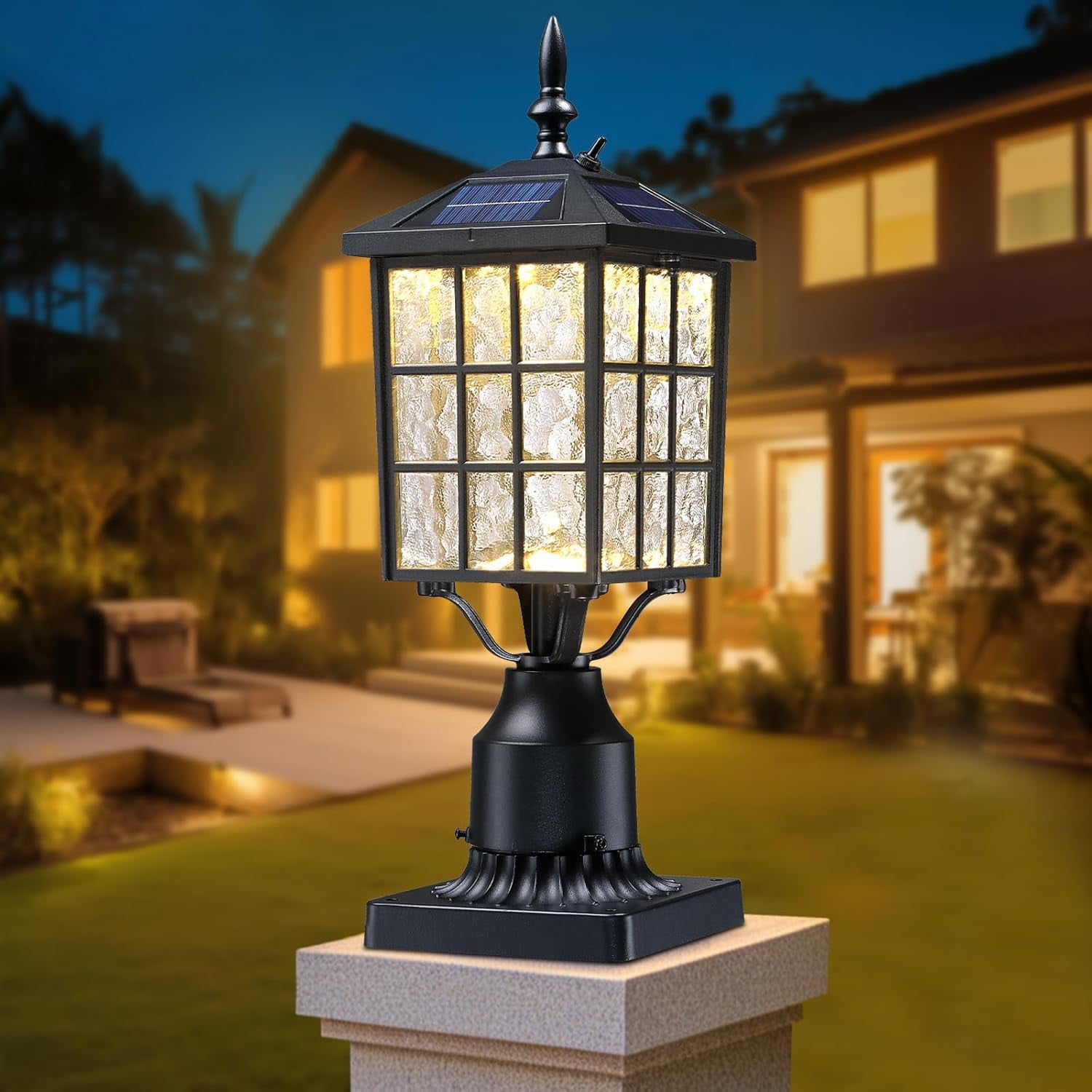 16.5" Solar Post Lights, Dusk to Dawn Outdoor Post Lights Solar Lamp ...