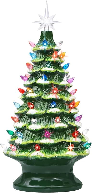 16.5" Table Top Christmas Tree, Hand Painted Resin Christmas Tree with ...