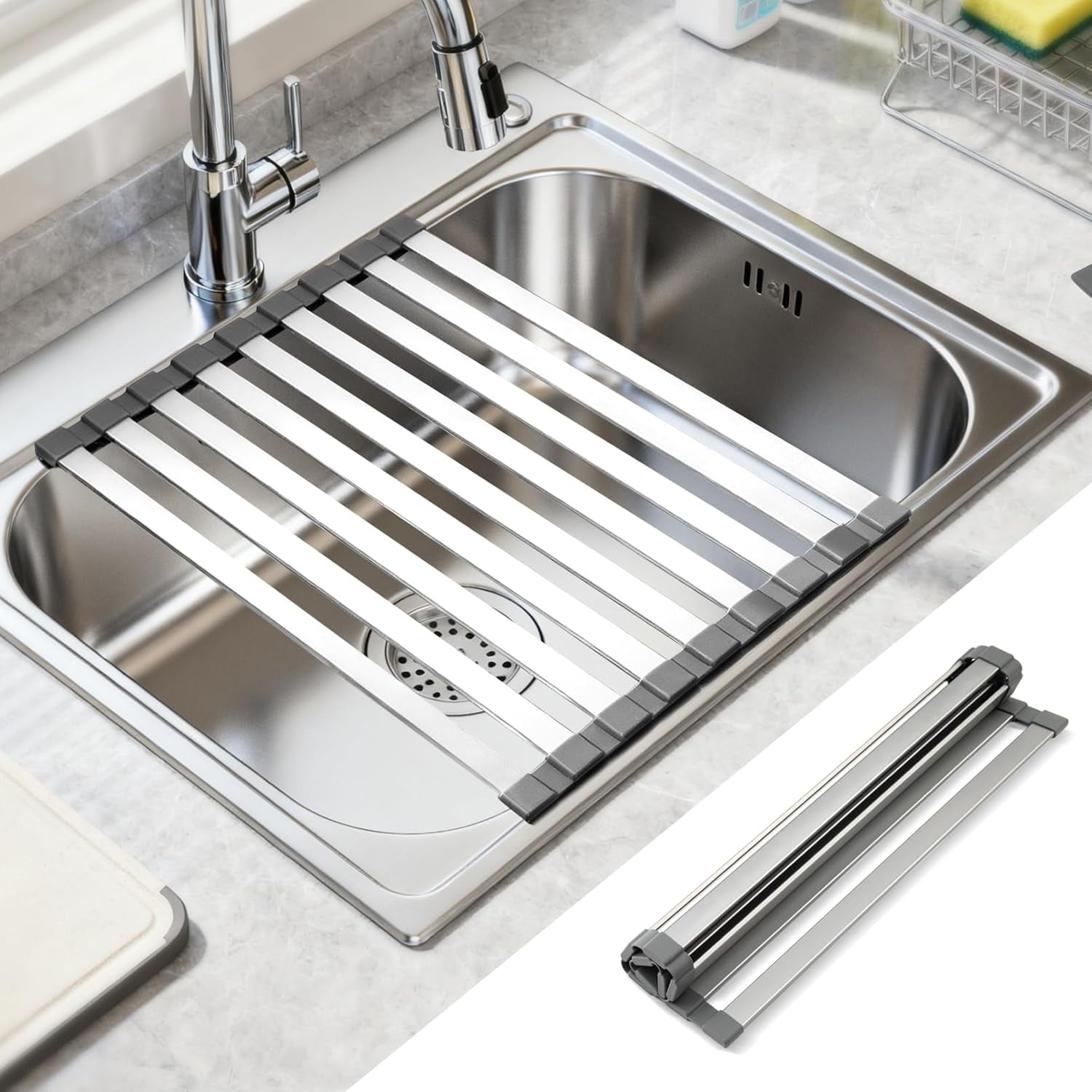 16.5" X 13" Roll Up Dish Drying Rack,Over The Sink Drying Rack 304 ...
