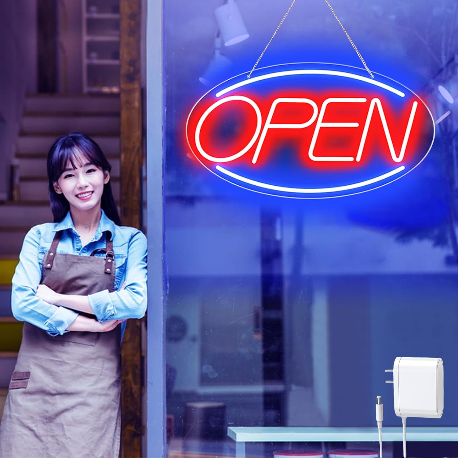 16.5" X 9" LED Neon Open Signs for Business 12V/2A Ultra Bright LED ...