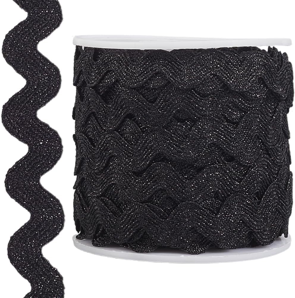 16.5 Yards Metallic Rick Rack 0.6 Inch Black RIC Rac Trim Glitter Zig ...