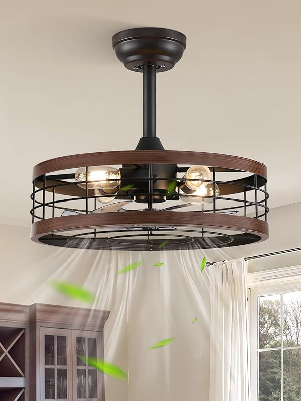 16.5 inch Black Caged Ceiling Fan with Light, Fandelier Industrial ...