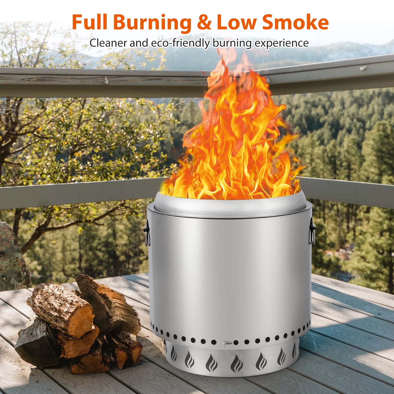 16.5 inch Stainless Steel Smokeless Fire Pit,Outdoor Smokeless Firepit ...