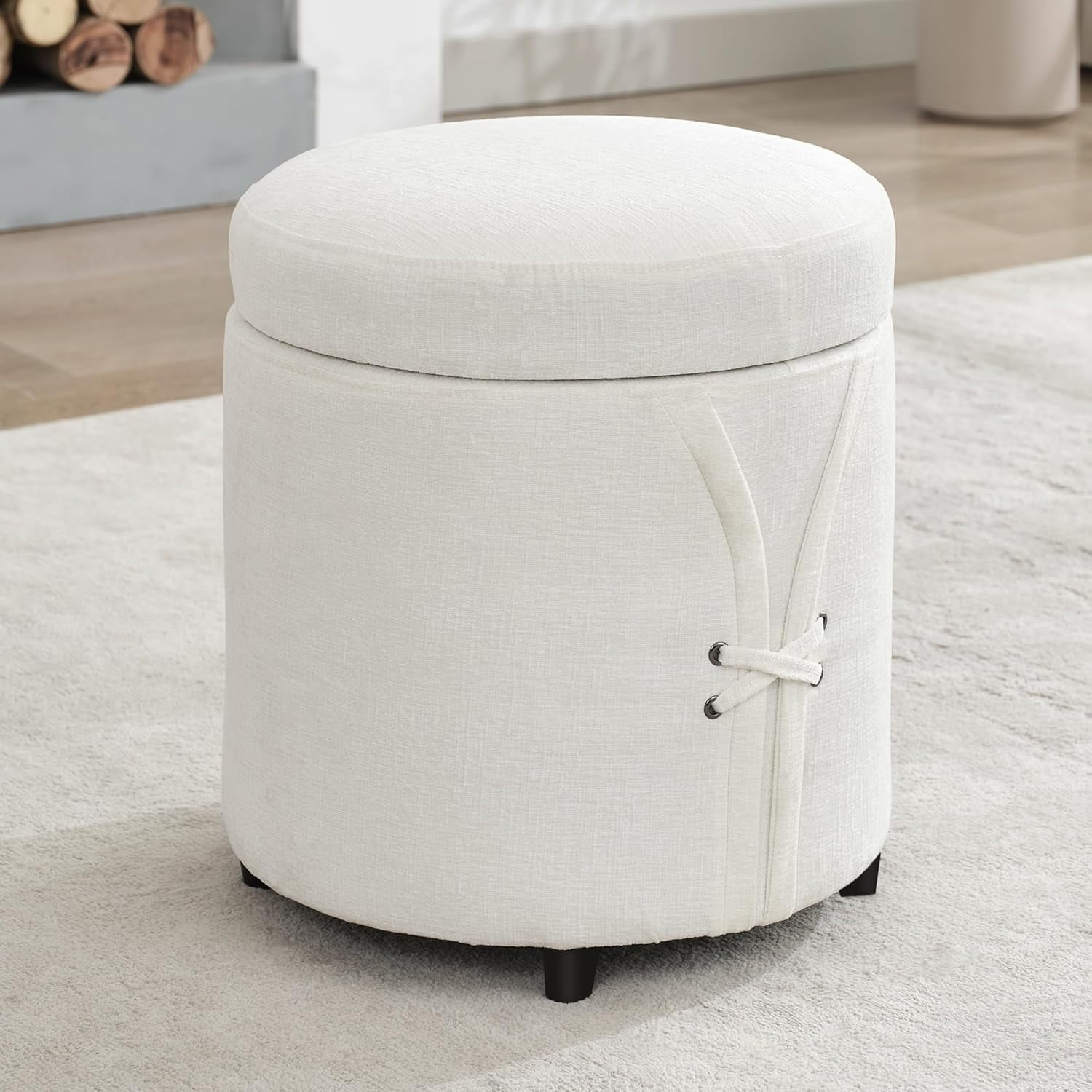 16.5 inch Tufted Small Round Storage Ottoman, Modern Upholstered ...