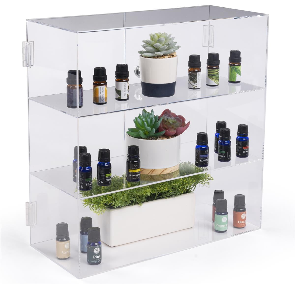 16.5 x 16.25 Countertop Acrylic Display Case with 2 Shelves, Locking ...