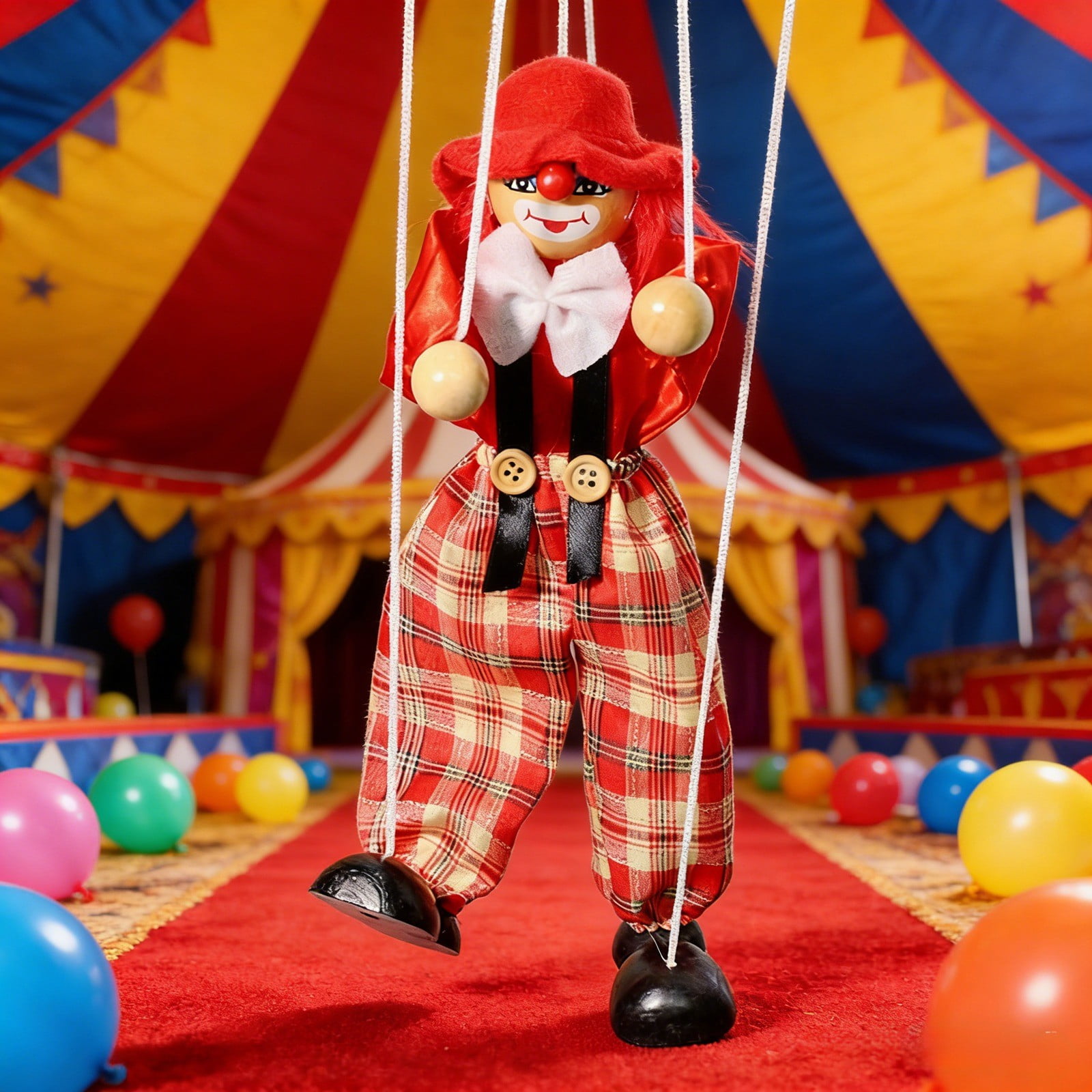 16.54-Inch Funny Clown Pull String Puppet – Wooden Marionette Toy ...