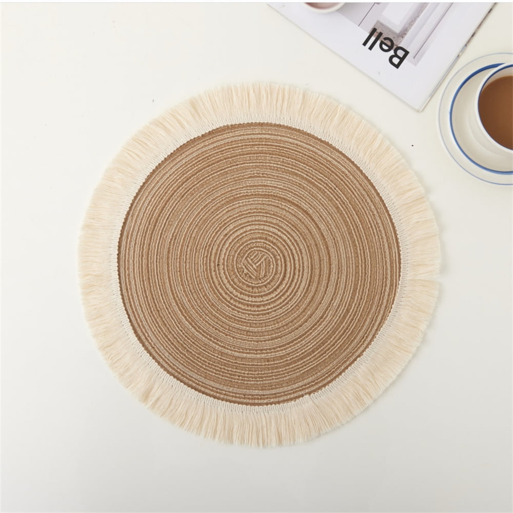 16.54inch Ramie Round Tassels Placemat Nordic Style Table Place Mats ...