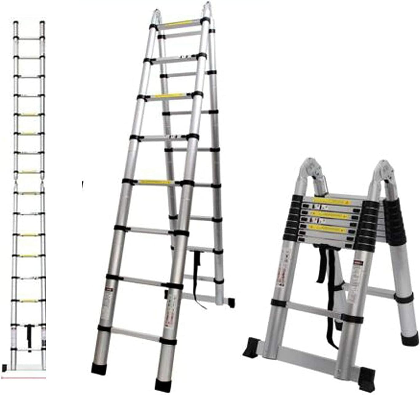 16.5FT/5M(2.5M+2.5M) Aluminum Telescoping Extension Ladder Portable Multi-Purpose Folding A ...
