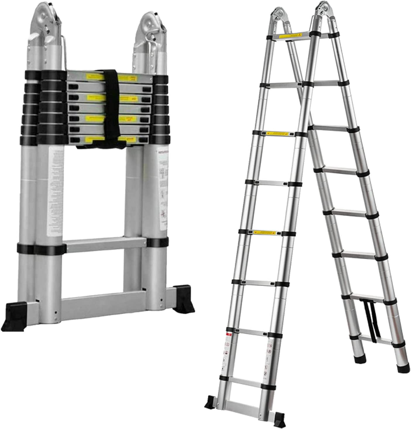 16.5FT/5M Aluminum Telescoping Extension Ladder 2-in-1 Folding A-Frame ...
