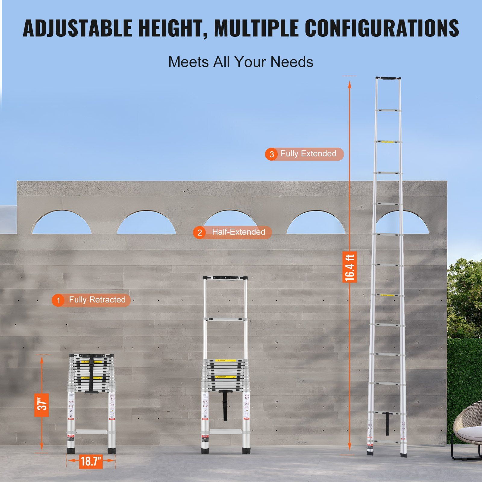 16.5FT Heavy Duty Telescoping Ladder, 419 LBS Duty Rating, Multi-button ...