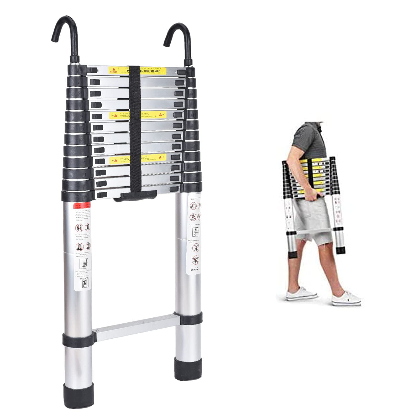 16.5FT Heavy Duty Telescoping Ladder Step Stool Extendable Folding ...