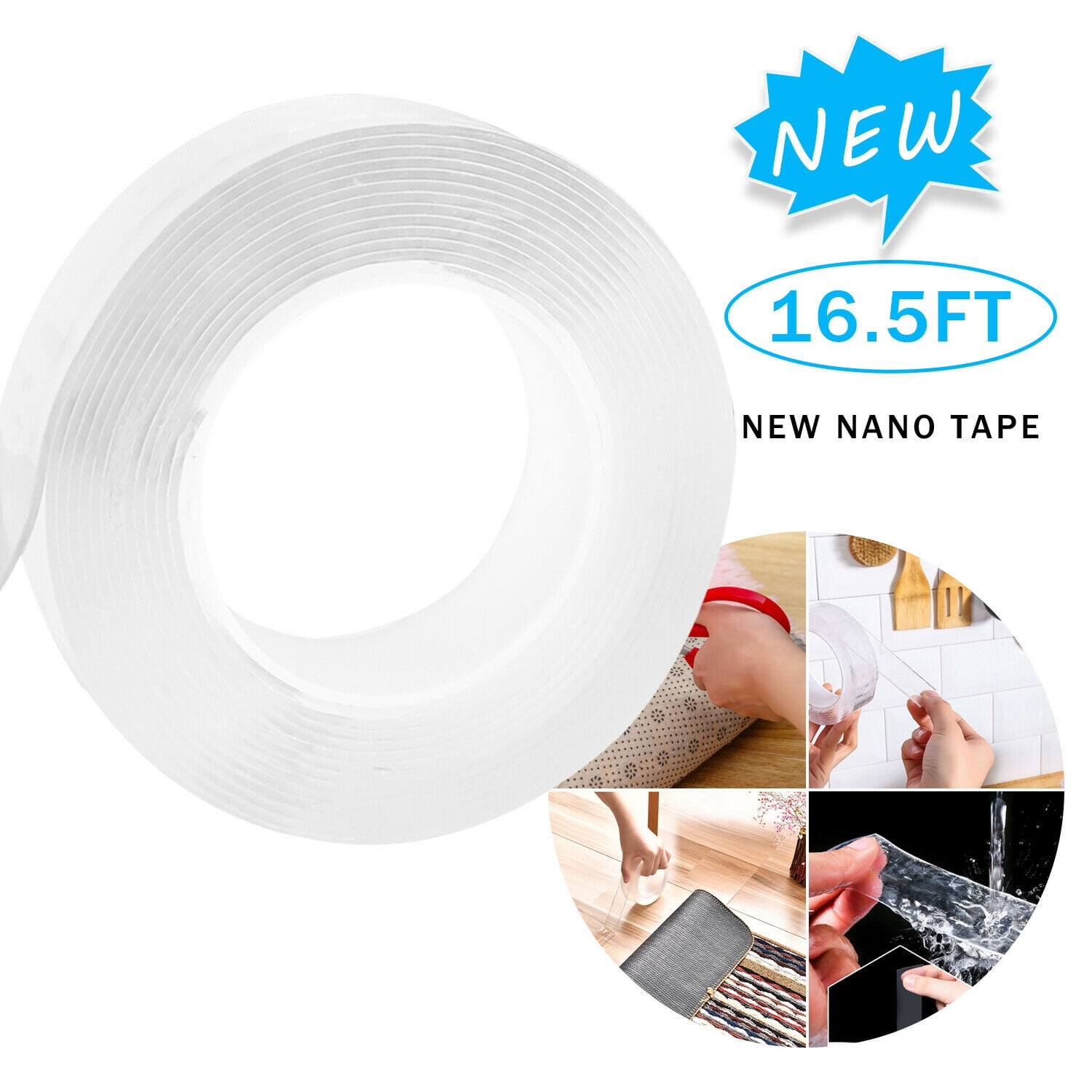 16.5FT Nano Double Sided Tape Removable Gel Grip Tape Heavy Duty Reusable Traceless Mounting ...