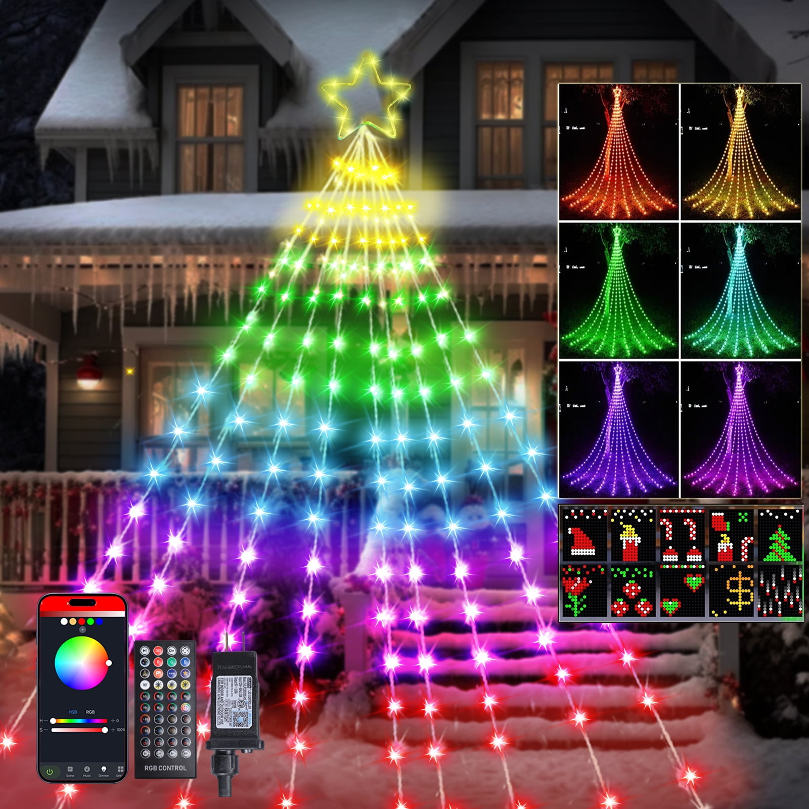 16.5FT Smart Christmas Tree Star Lights – 344 LEDs, Music Sync & 48 ...