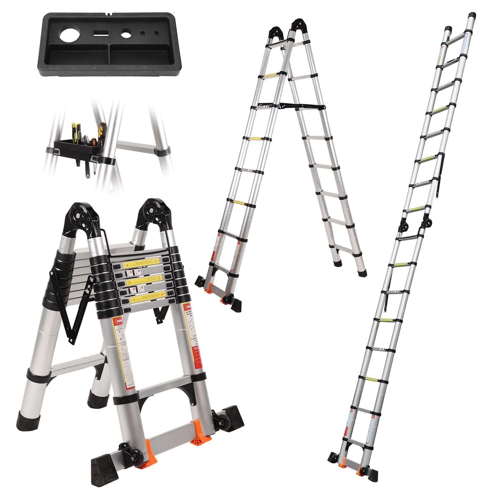 16.5FT Telescoping A Frame Ladder, 2-in-1 Extension Ladder, Multi ...