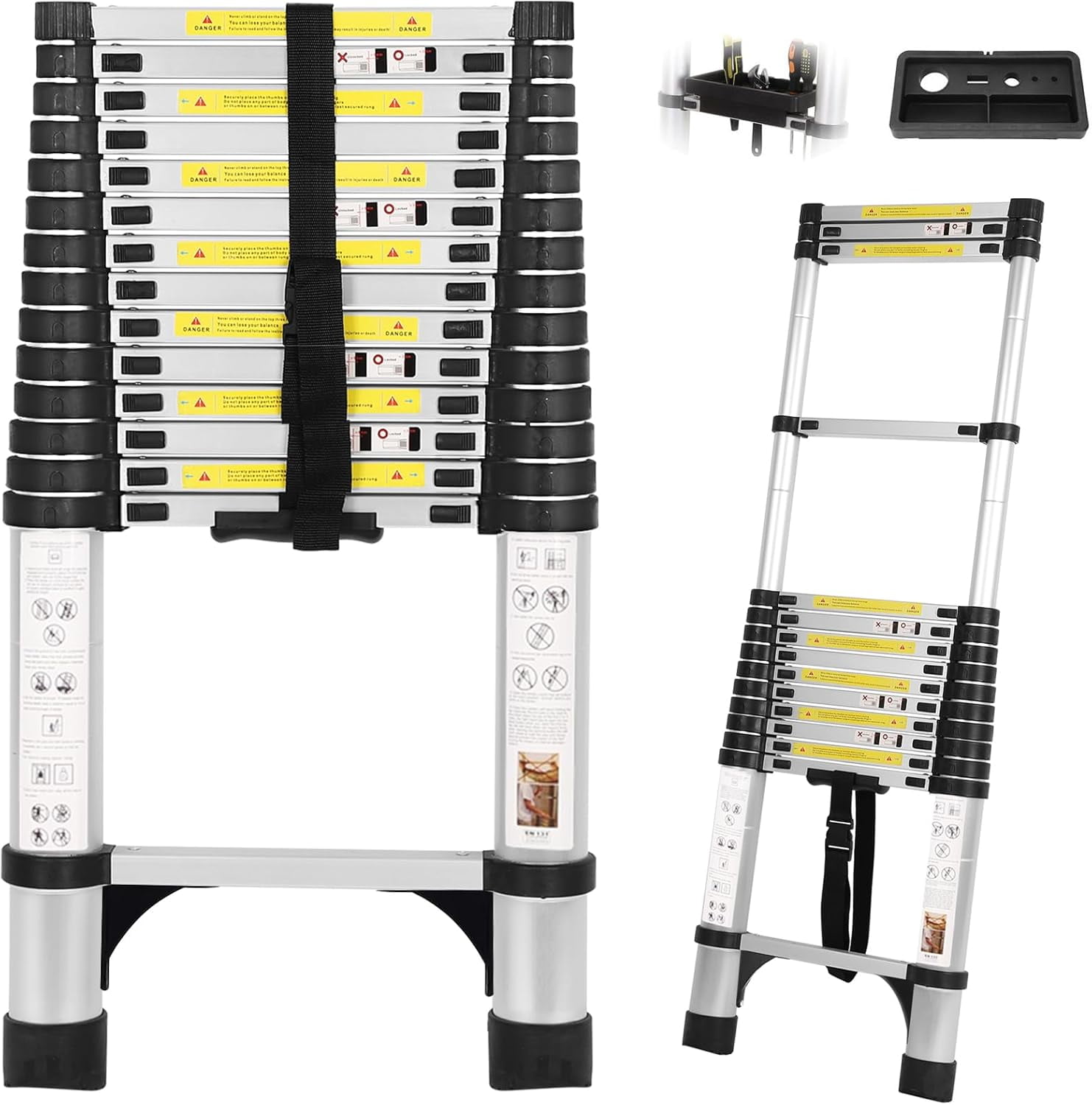16.5FT Telescoping Ladder with Tool Tray, Extension Ladder Aluminum ...