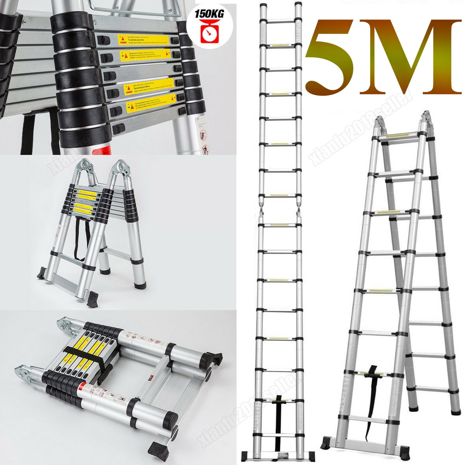 16.5Ft Aluminium Expandable Telescoping Ladder, Light Weight, Portable ...