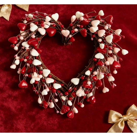 16.5IN Valentines Day Wreath Decorations, Heart Shaped Wreath for Front ...