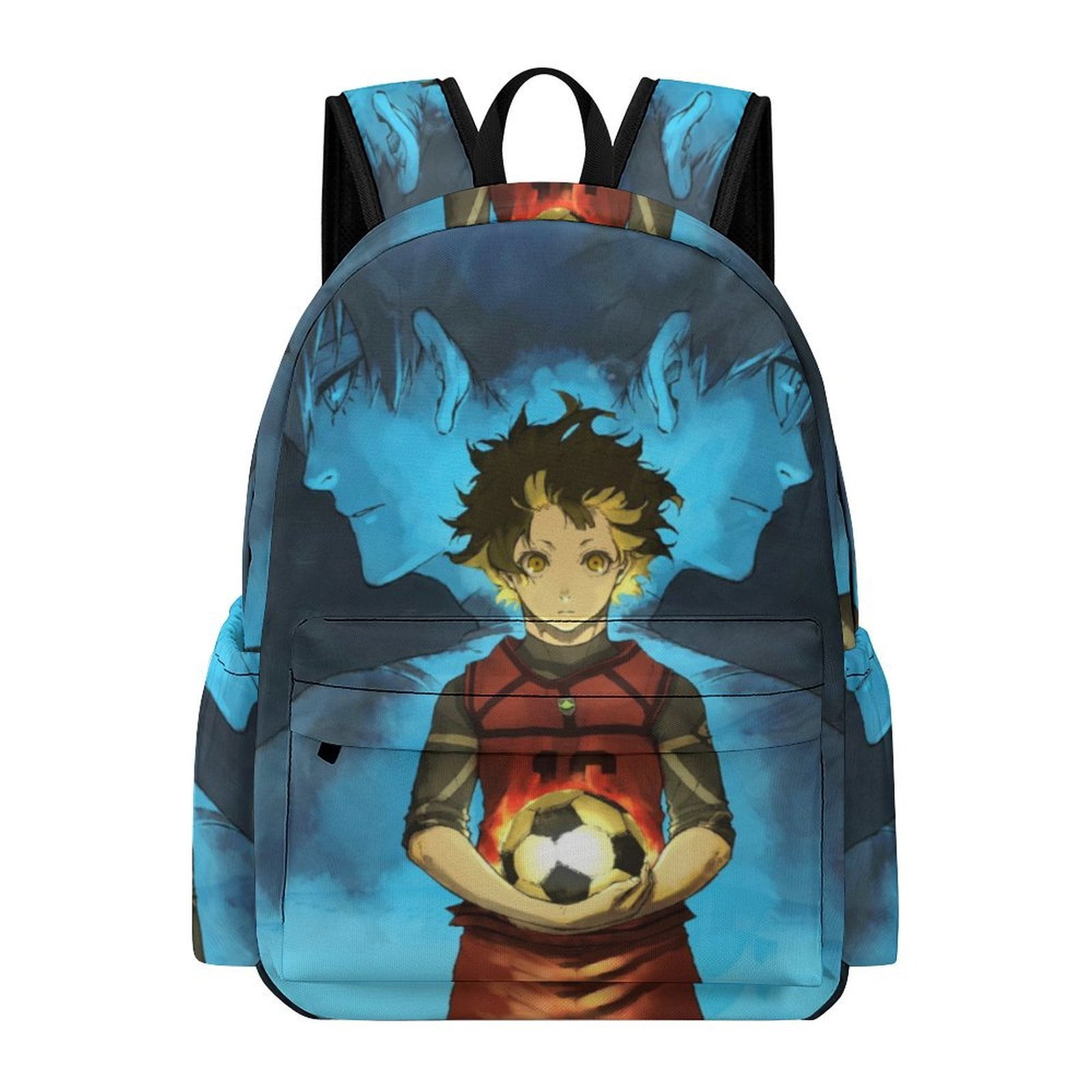 16.5In BLUE Ball LOC-,K Backpack Front Pocket Cute Knapsack Cartoon ...