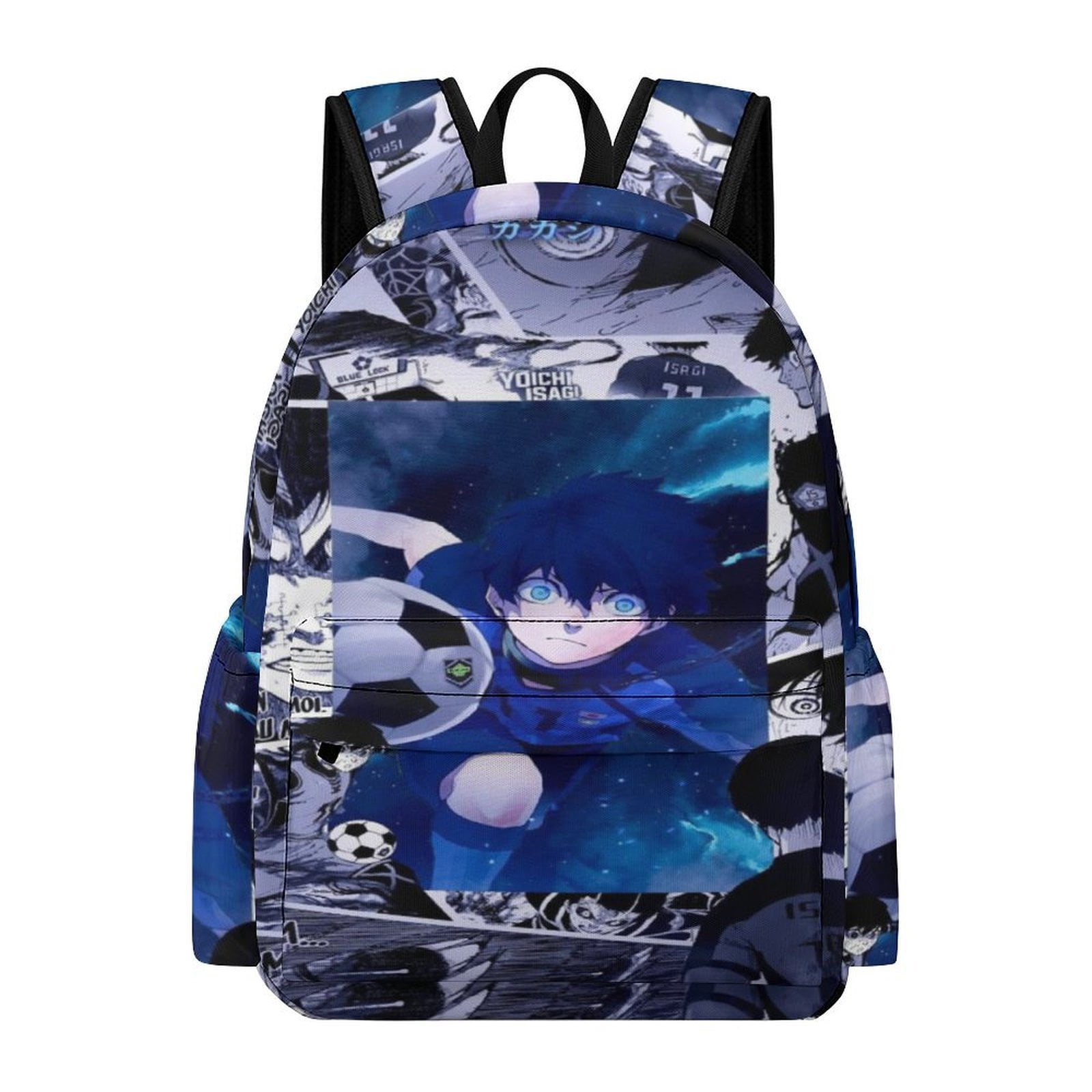 16.5In BLUE Ball LOC-,K Backpack Front Pocket Cute Knapsack Cartoon ...