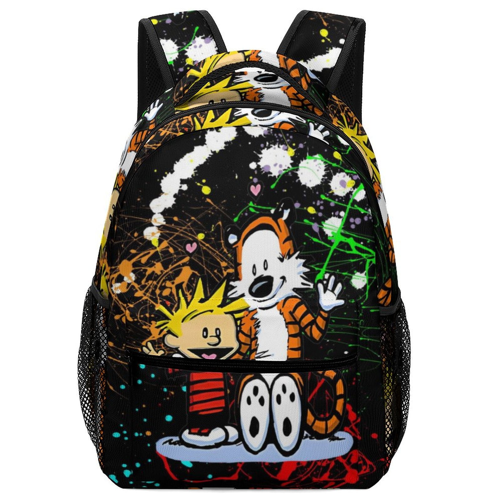 16.5In Calvin And Hobbe Backpack with Front Pocket Cartoon Backpacks Travel Laptop Daypack Bags ...