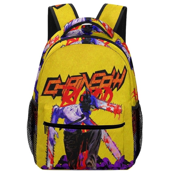 16.5In Chainsaw Orange Men Backpack with Front Pocket Cartoon Backpacks ...