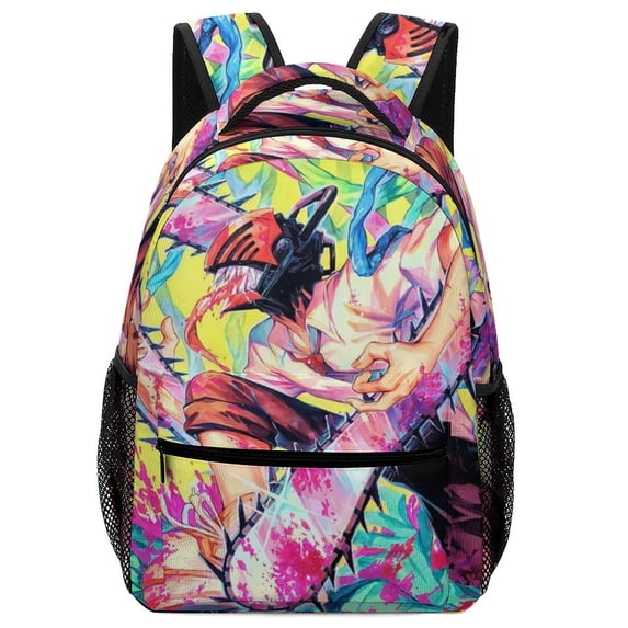 16.5In Chainsaw Orange Men Backpack with Front Pocket Cartoon Backpacks ...