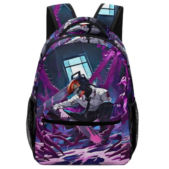 16.5In Chainsaw Orange Men Backpack with Front Pocket Cartoon Backpacks ...