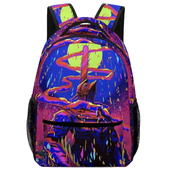 16.5In Chainsaw Orange Men Backpack with Front Pocket Cartoon Backpacks ...