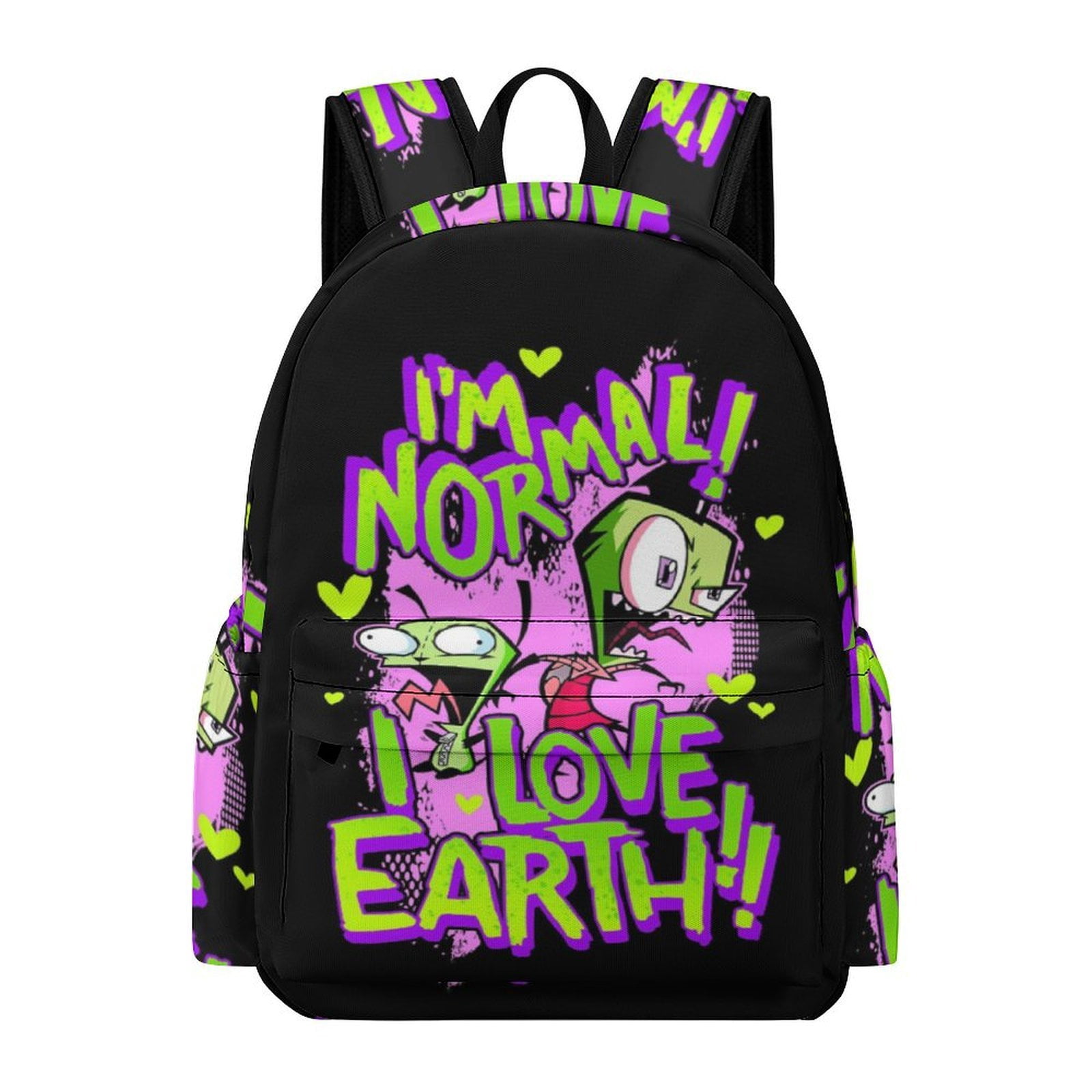 16.5In Inva-der Monster Z1m Gir Backpack Front Pocket Cute Knapsack ...